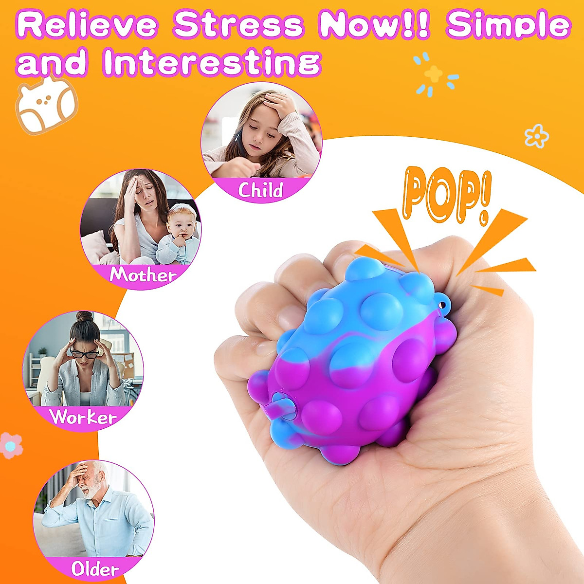 Inflatable Pop Ball Its Fidget Toys Bulk Easter Basket Stuffers for Kids 3D Stress Balls Birthday Party Favors for Kids Goodie Bag Stuffers Fidgets for Kids Prizes It Poppers Squeeze Sensory Toys 8PCS