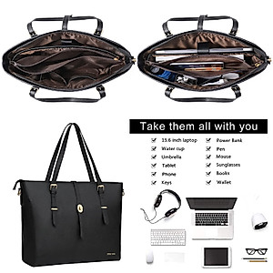 MOSISO Laptop Tote Bag Compatible with MacBook Pro 16 inch M4 M3 M2 M1 2025-2019, 15-15.6 inch PU Leather Briefcase with Middle Button & Small Purse&Shoulder Strap, Black