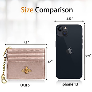 SEAVILIA Card Holder Keychain Wallet for Women with ID Window RFID Coin Purse Bee Gifts Slim Minimalist Small Wallet