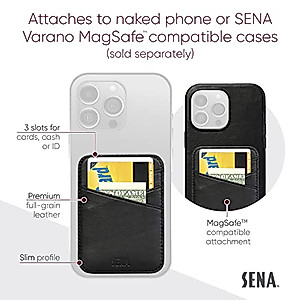 Sena Wallet, Apple Wallet Attachment for Apple iPhone 12/13/14 Pro/Max/Max Pro, iPhone Leather Wallet, Apple Wallet iPhone 14/13/12 Apple Wallet, Black (SXD111US-50)
