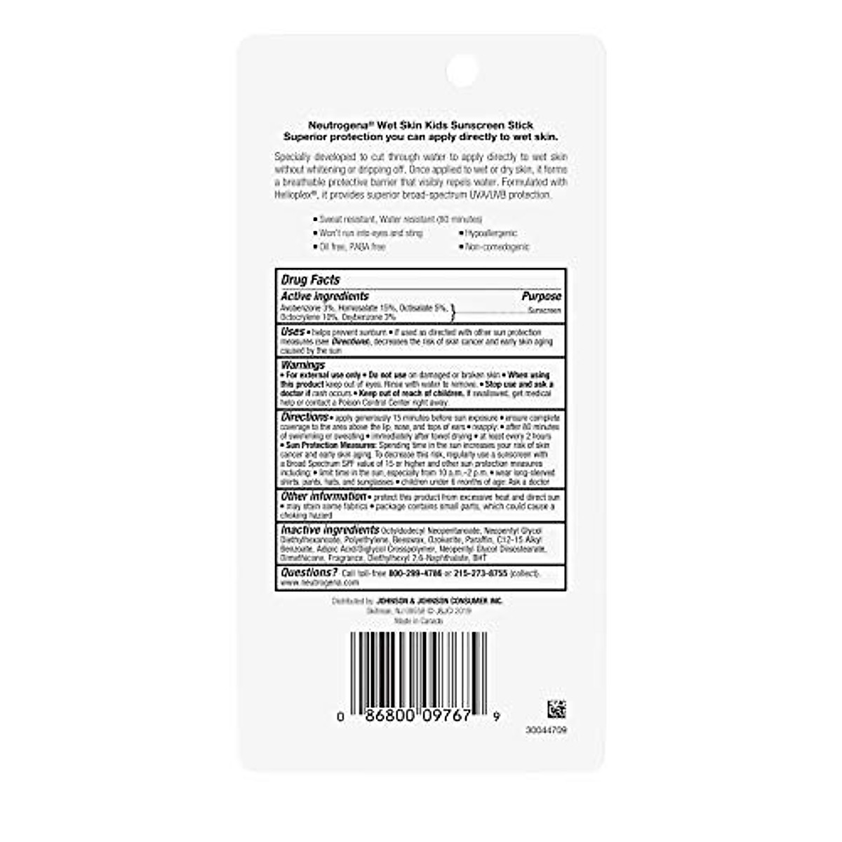 Neutrogena Wet Skin Kids Water Resistant Sunscreen Stick for Face and Body, Broad Spectrum SPF 70, 0.47 oz