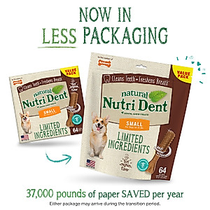 Nylabone Nutri Dent Dog Dental Chews - Natural Dog Teeth Cleaning & Breath Freshener - Dental Treats for Dogs - Filet Mignon Flavor, Small (64 Count)