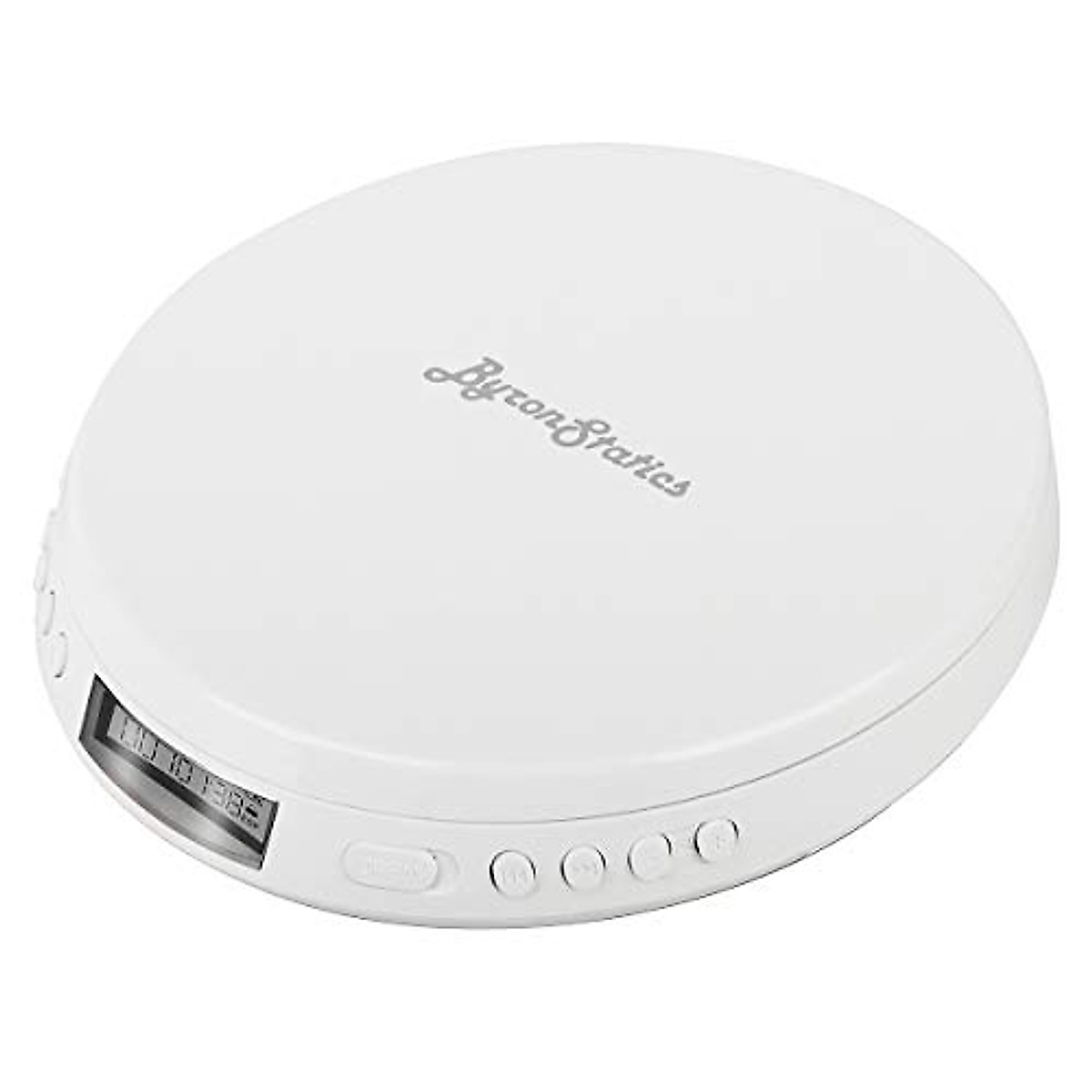 ByronStatics Portable CD Player, Personal Compact Disc Player with Anti-Skip/Anti-Shock, Headphone Jack & Large LCD Display for Car Use and Home Travel, not Rechargeable, Use AA Batteries White