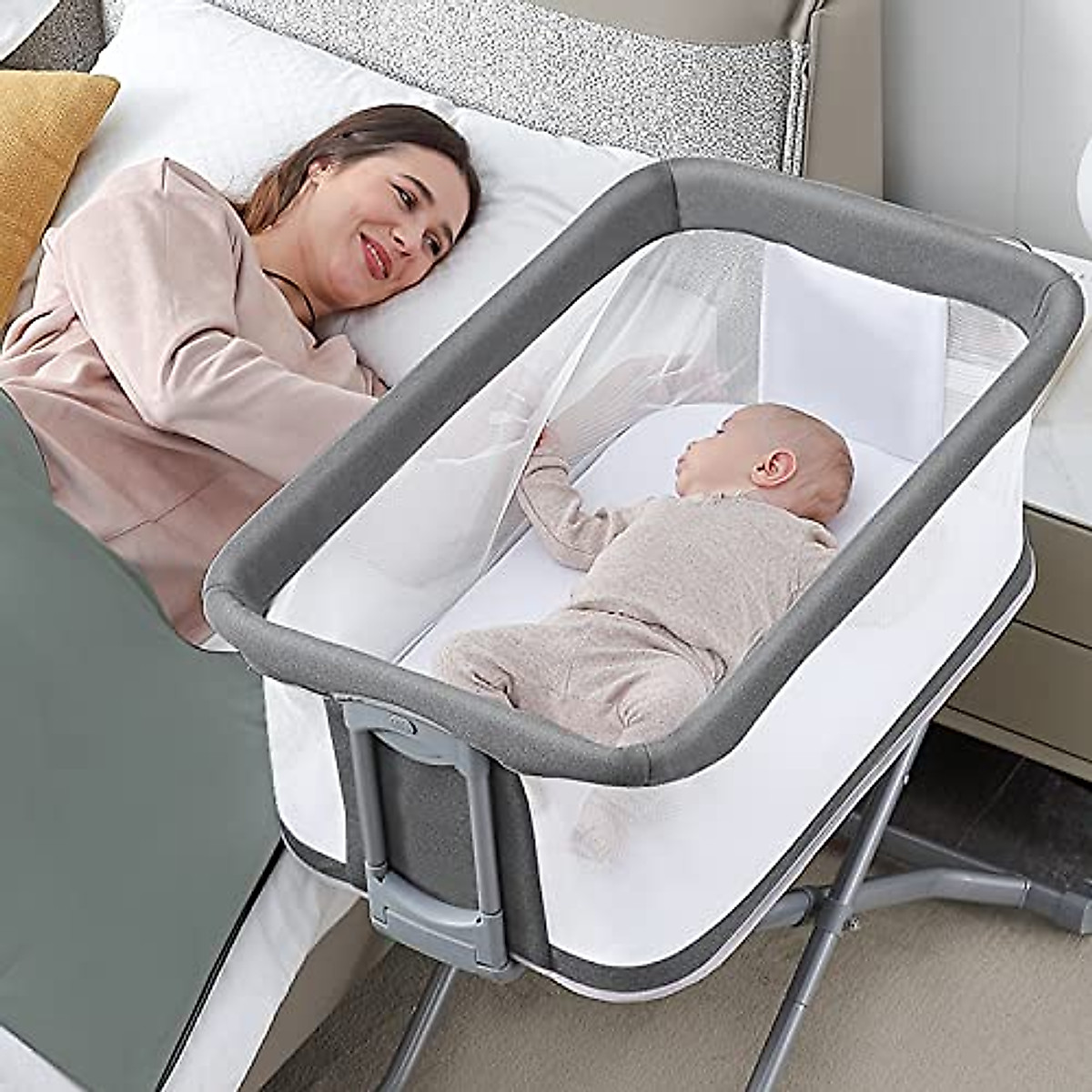 RONBEI Baby Bassinet, Bedside Bassinet for Baby Easy Folding and Storage Bassinets Bedside Cribs for Newborn/Infants Portable Travel Lightweight Bassinet