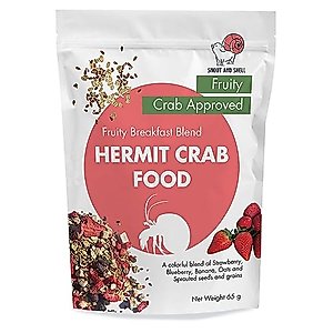 Snout and Shell Fruity Breakfast Blend Hermit Crab Dry Food - High Protein & Nutrient Blend Diet of Rolled Oats, Blueberries, Strawberry, Banana, Sprouted Seeds Mix - Aquatic Pet Snack Treat | 65g