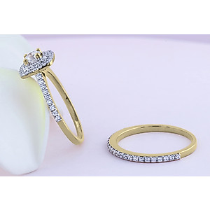 Dazzlingrock Collection Round Cubic Zirconia Double Halo Wedding Ring Set for Women (1.50 ctw, Color White, Clarity Clean) in 10K Yellow Gold, Size 7.5