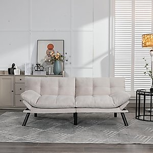 70.87" Velvet Futon Sofa Bed, Modern Convertible Sleeper Sofa Couch with Adjustable Backrest and Armrests, Tufted Loveseat Sofa with Metal Legs for Living Room, Bedroom, Apartment, Cream