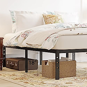 Vengarus 18 Inch Metal Platform King Size Bed Frame,Steel Slat Support,No Box Spring Needed,Easy Assembly,Underbed Storage,Noise Free, Non-Slip Mattress Foundation,King Bed Frame,Black