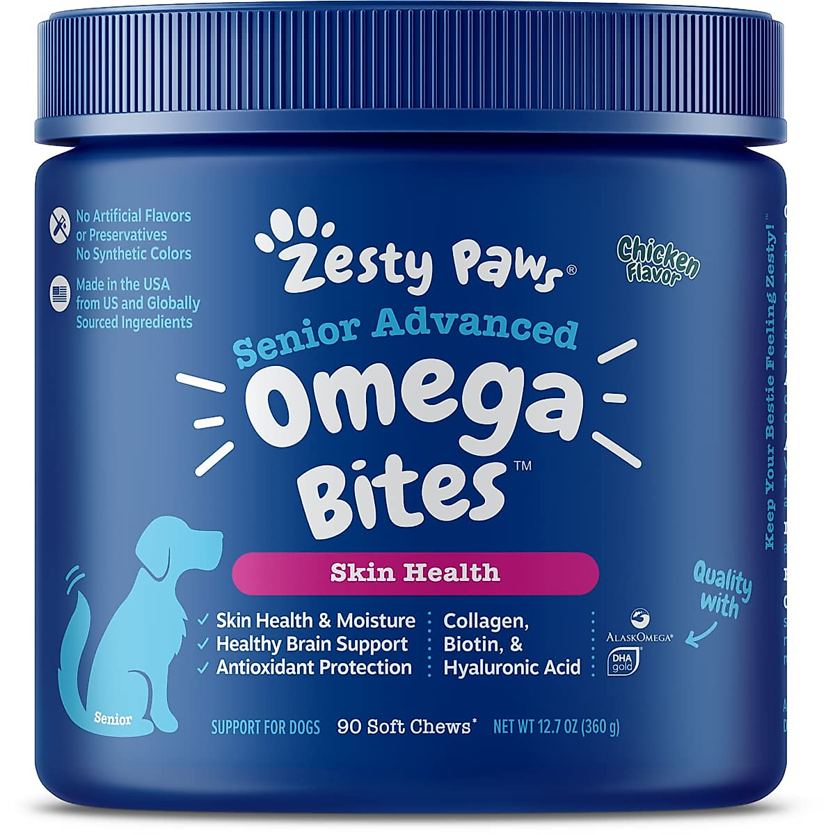Zesty Paws Skin & Coat Bites for Dogs – Fish Oil Soft Chews with Omega-3 Fatty Acids EPA & DHA - Skin, Coat, Antioxidant & Immune Support - Advanced - 90 Count