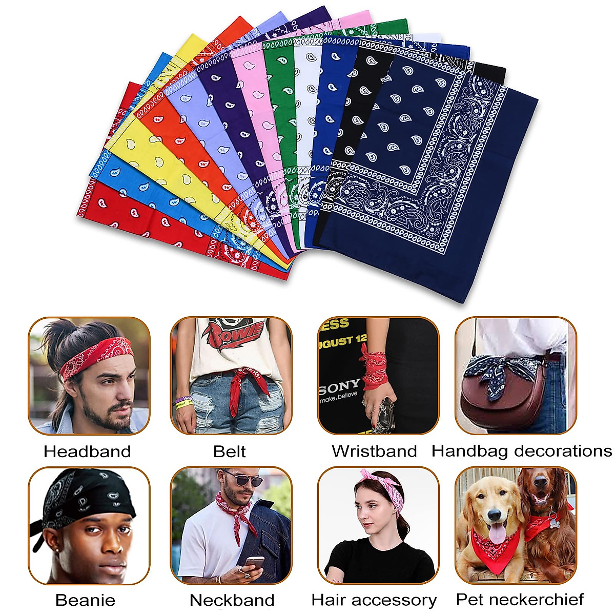 cocopuss 22"X22" Cotton Bandanas for Men & Women Pasiley Cowboy Bandana Handkerchiefs for Hair