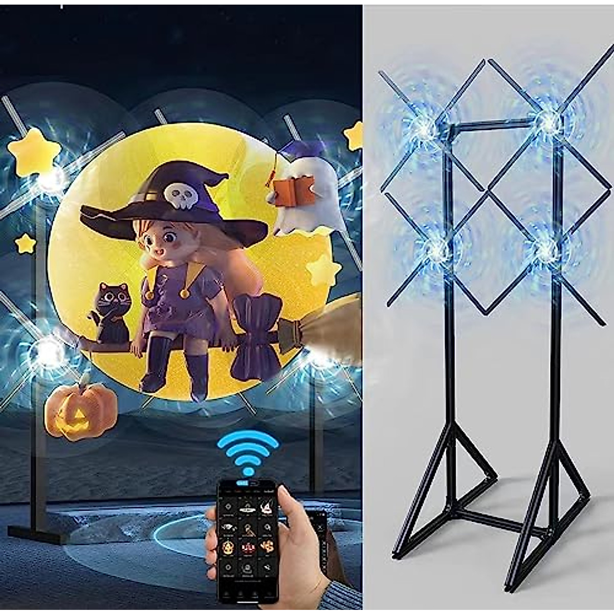 3D Hologram Fan HD Hologram Projector Advertising LED 4 Leaves Tabletop Holographic Fan Display for Business Store Advertising Display Christmas