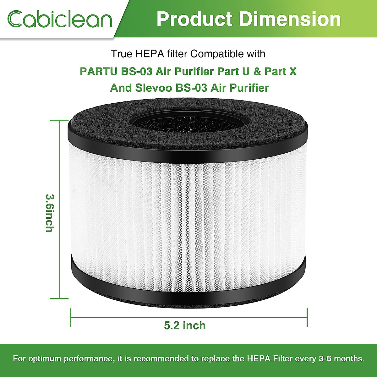 2 Pack BS-03 True HEPA Replacement Filter for PARTU BS-03 Part U, Part X and Slevoo BS-03 Air Purifier, 3-in-1 filtration with H13 True HEPA Filter, Activated Carbon Filter, NOT FOR BS-01 Model