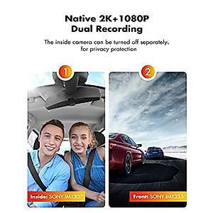 Supwi Dual Dash Cam with GPS and Wi-Fi, 1440P Front and Inside Discreet Car Camera for Uber with Infrared Night Vision, Super Capacitor, Dual Sony Sensors, Parking Monitoring