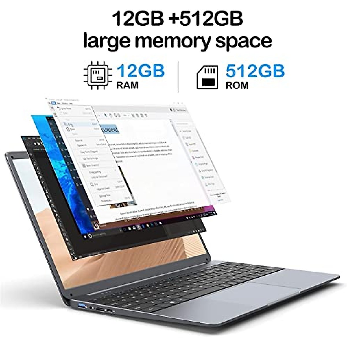 SGIN Laptop 15.6 Inch 12GB DDR4 512GB SSD, Windows 11 Laptops with Intel Celeron N5095, FHD 1920x1080, Dual Band WiFi, 2xUSB 3.0, Up to 2.9Ghz, Bluetooth 4.2, Supports 512GB TF Card Expansion, Gray