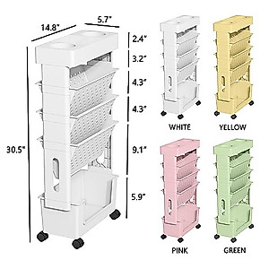 yeavs 5-Tier Mobile Bookshelf, Rolling Bookcase Book Storage Rack, Movable File Folder Organizer Cart with Wheels for Home Study Office Living Room Classroom, White