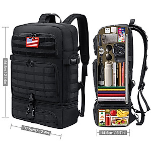 BERTASCHE Lunch Backpack for Men, 15.6 Inch Laptop Backpack for Work College School Bookbag Travel Camping Tactical Molle Daypack, Black