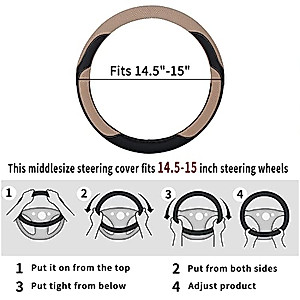 Achiou Steering Wheel Cover Microfiber Leather and Viscose, Breathable Mesh Universal 14.5-15 inch, Refreshing and Comfortable