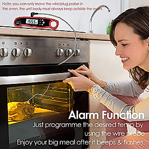 GAISTEN Meat Thermometer, Digital Food Thermometer Oven Grilling Safe, Dual Probes Cooking Thermometer with Alarm Function Backlight for Meat, Food, Liquid, Smoking, Frying, Baking, BBQ