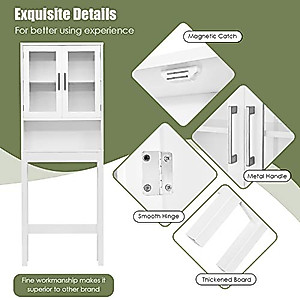Giantex Over-The-Toilet Storage Cabinet W/Tempered Glass Doors, 3-Position Adjustable Shelf, Open Center Area, Anti-Tilt Design for Most Toilets Freestanding Bathroom Space Saver