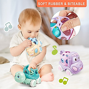 ZMZS Baby Car Toys for 6 to 12 Months,Infant Soft Rubber Push and Go Vehicles,Toddler Rattle Roll Car Friction Powered Truck Toy,Preschool Learning Gift for 1 2 3 Years Old Boys Girls
