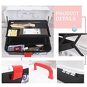 Yardwe 3- Layer Plastic Organizer Box Sewing Box Multipurpose Organizer with Removable Tray Portable Handled Storage Case for Art Craft and Cosmetic Black