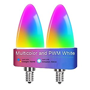 DOGAIN LED Candelabra Bulbs E12 Base, Color Changing and Dimmable Smart Light Bulb, Compatible with Alexa Google Home, Tunable White Chandelier Light Bulbs 320 lm 35w Equivalent, 2 Pack