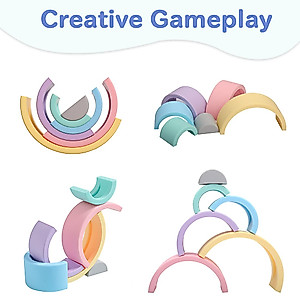 let's make Silicone Stacking Toy 8 Pcs Rainbow Stacker Building Block Set Semicircular Arch Stacking Game Early Education Toy for Babies 3 Years