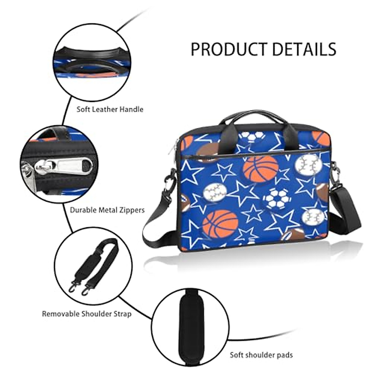 Sport Balls Laptop Computer Bag Waterproof Shoulder Messenger Bag 13-15 inch Durable Laptop Tote Bag with Shoulder Strap Handle Lightweight Crossbody Briefcase