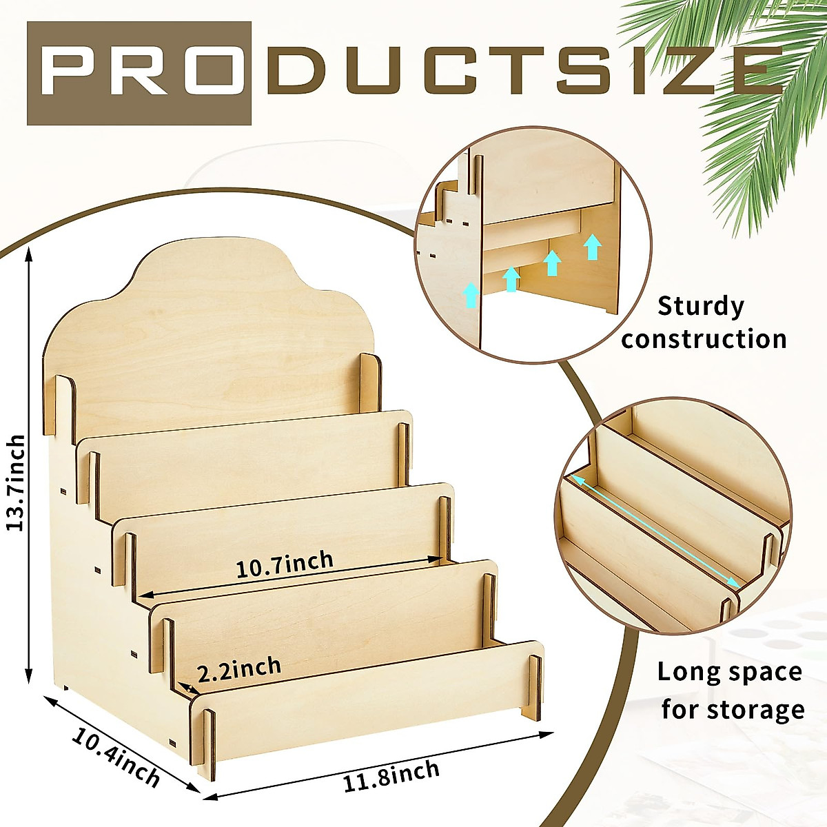 Barydat Tiered Greeting Card Display Stand Wooden Collector Card Rack Display Portable Birthday Card Display Wooden Photo Display Holder for Postcards Hair Clips Display(Beige,11.8 x 10.4 x 14.2 Inch)