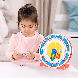 Melissa & Doug Turn & Tell Wooden Clock - Educational Toy With 12+ Reversible Time Cards , Red