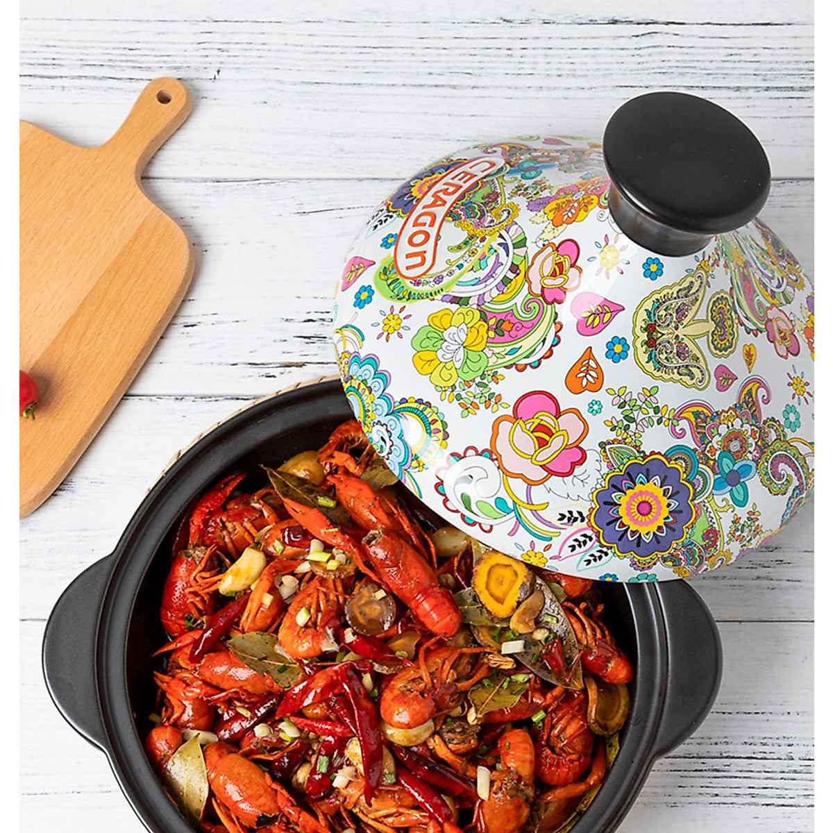 GFHVDC Moroccan Tagine, Enameled Cast Iron Cooking Pot, Flower Pattern Moroccan Tagine Pot Enameled Cast Iron Casserole Non Stick Saucepan Exotic Stew Pot with Lid