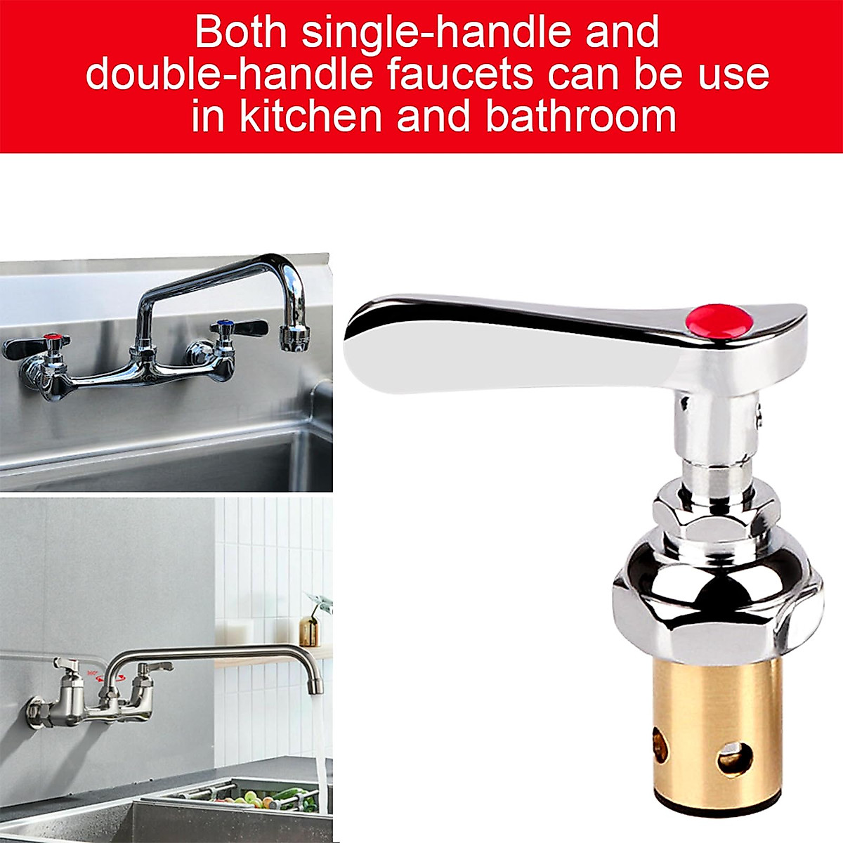 Brass Spindle Assembly for Eterna Valve Replacement, Hot Side Handle Stem Assembly Replacement Valve for Wall Mount Commercial Pre Rinse Faucet, Red