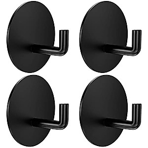 BARONAGE 8 Pack Adhesive Hooks, Towel Hook for Hanging Heavy Duty Waterproof Stainless Steel Robe Coat Hooks Black Wall-Hooks Stick on Bathroom Kitchen Home Door Bedroom