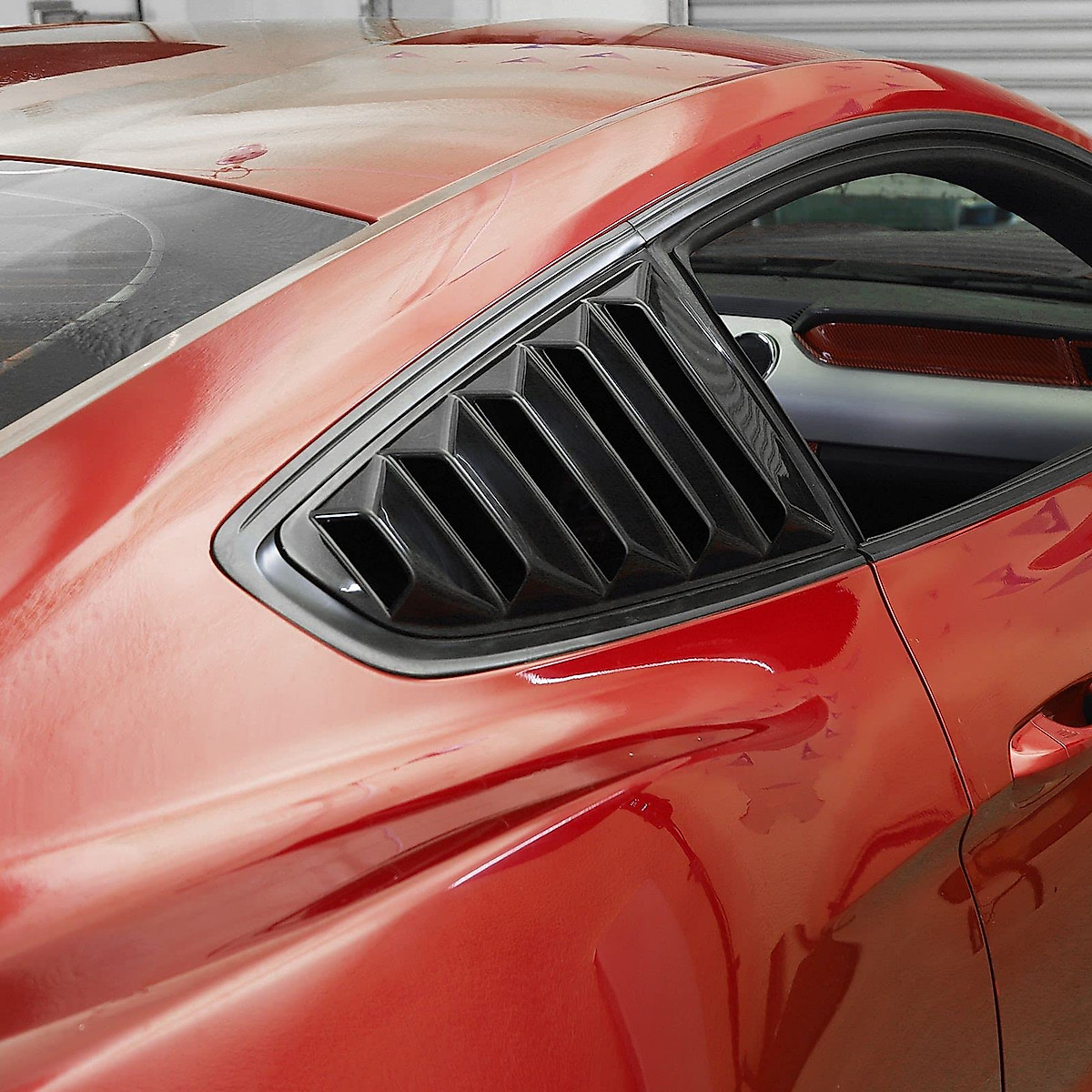 RT-TCZ Rear Quarter Side Window Scoop Louvers Sun Shade Cover Wind Vent Air Deflector Decoration Exterior Accessories for Ford Mustang 2015-2022,2PCS (Black)