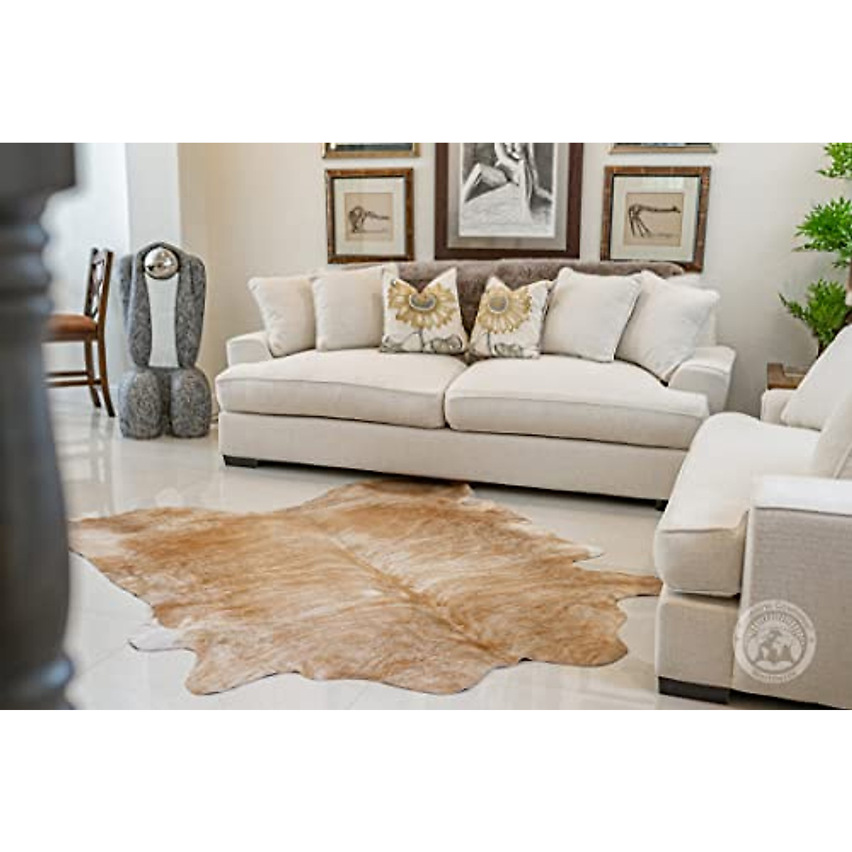 Genuine Palomino Beige Cowhide Rug 6 x 7-8 ft. 180 x 240 cm