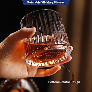Crystal Whiskey glasses set of 2,Rotatable -10 Oz old fashioned whiskey glasses,bar whiskey glasses,style glassware for bourbon,perfect Idea for scotch lovers,glasses for scotch, rum, Glacier
