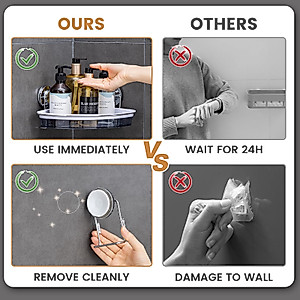 LEVERLOC Corner Shower Caddy Suction Cup 2 Pack, No-Drilling & Removable Shower Caddy Basket, Chromed Stainless Steel Shelves for Inside Shower & Bathroom Organizer, Rustproof Rack for Storage