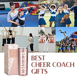 Onebttl Cheer Coach Gifts For Women, Her, Female - Cheer Coach - 20oz/590ml Stainless Steel Skinny Insulated Tumbler with Straw, Lid - Gift for Cheerleading or Cheerleader Coachs - (Rose gold)