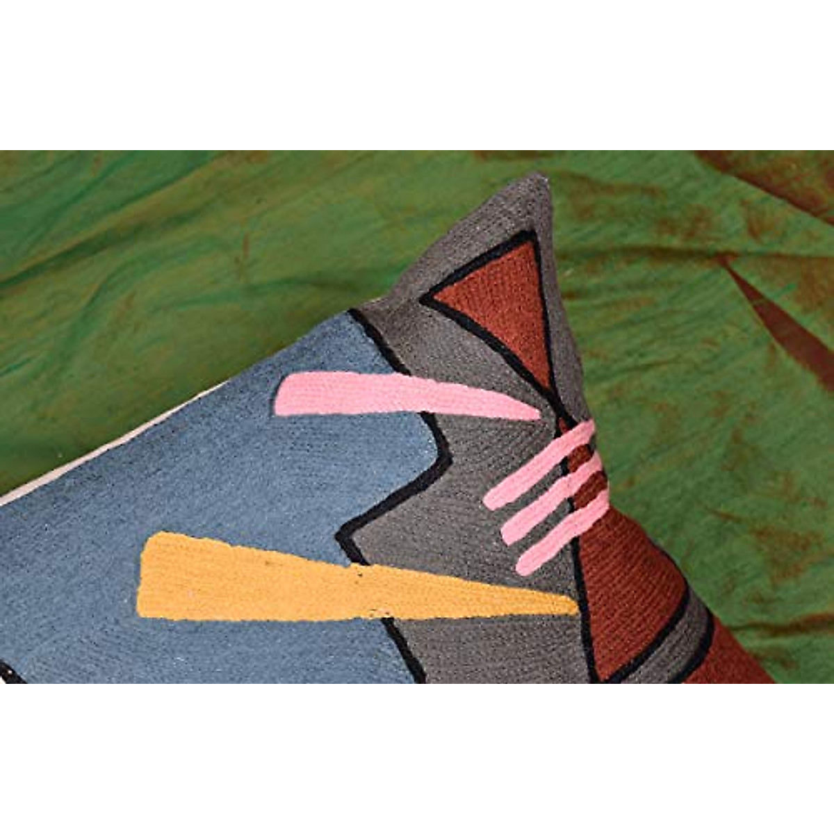 Kashmir Designs Lumbar Kandinsky Abstract Pillow Cover - Soul | Modern Throw Pillows | Modern Chair Cushion | Contemporary Pillow | Farmhouse Pillows | Modern Couch Pillow | Handmade Wool Size 14x20