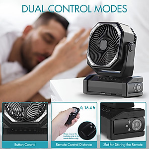 KITWLEMEN 20000mAh Camping Fan with LED Light, Auto-Oscillating Desk Fan with Remote & Hanging Hook, Rechargeable Battery Operated Tent Fan, 4 Timers USB Fan for Camping Jobsite Hurricane Emergency