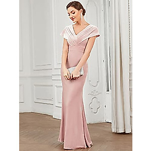 Ever-Pretty Women's V Neck Cap Sleeves Backless Memaid Long Autumn Velvet Formal Evening Gowns Pink US8