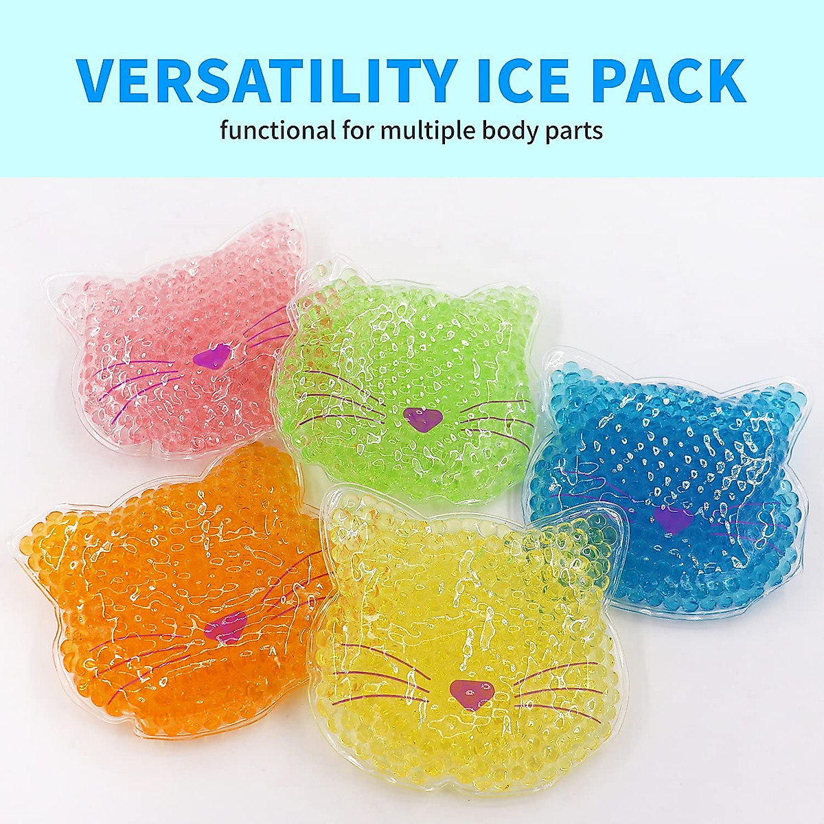 HI FINE CARE 5 Pcs Boo Boo Ice Pack, Kid Reusable Ice Pack, Auxiliary Fever Reduction, Hot Cold Pack for Kids Injuries, Wisdom Teeth, Baby Colic, Gas and Upset Stomach, Pain Relief, Fever, Headaches