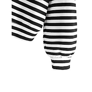 Floerns Women's Drop Shoulder Striped Long Sleeve Sweatshirt A Black and White S