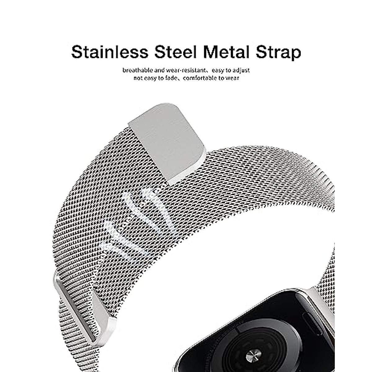 ZXCASD Metal Bands Compatible with Apple Watch Band 38mm 40mm 41mm Women Men,Silver Loop Adjustable Mesh Strap for iWatch Series 8 7 6 5 4 3 2 1 SE