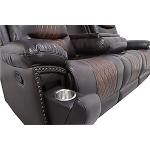 New Classic Furniture Nikko Faux Leather Manual Sofa with Dual Recliner, Brown