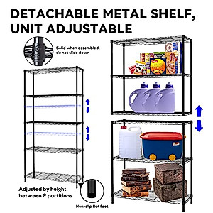 Wire Shelving Unit, 5 Shelf Metal Storage Rack NSF Certified Storage Rack 36" W x 14" D x 72" H 1250Lbs Capacity Garage Shelving Adjustable Heavy Duty Metal 5 Tier Metal Shelving Unit (Black)
