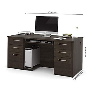 Bestar Embassy Executive Desk with Two Pedestals, 66W, Dark Chocolate