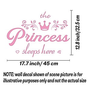 Crown Diamond Wall Decals Princess Sleep Here Wall Stickers Removable DIY Mural Art Words with Flower Quotes Vinyl Stickers for Kids Girls Bedroom Living Room Nursery Home Background Decoration