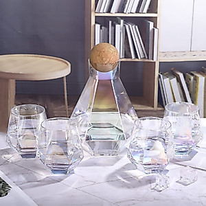 CUKBLESS Iridescent Glassware Set, 6 Drinking Glasses for Water, Juice, and Beverages, and 4 Wine Glasses with 1 Diamond-Shaped Wine Decanter, Perfect for New Home or Housewarming Gifts