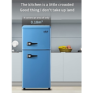 KRIB BLING Mini Fridge With Freezer,3.5 Cu. Ft Compact Refrigerator With 2 Doors,7- Level Adjustable Thermostat, Removable Glass Shelves For Bedroom, Office, Kitchen, Apartment, Dorm, Blue